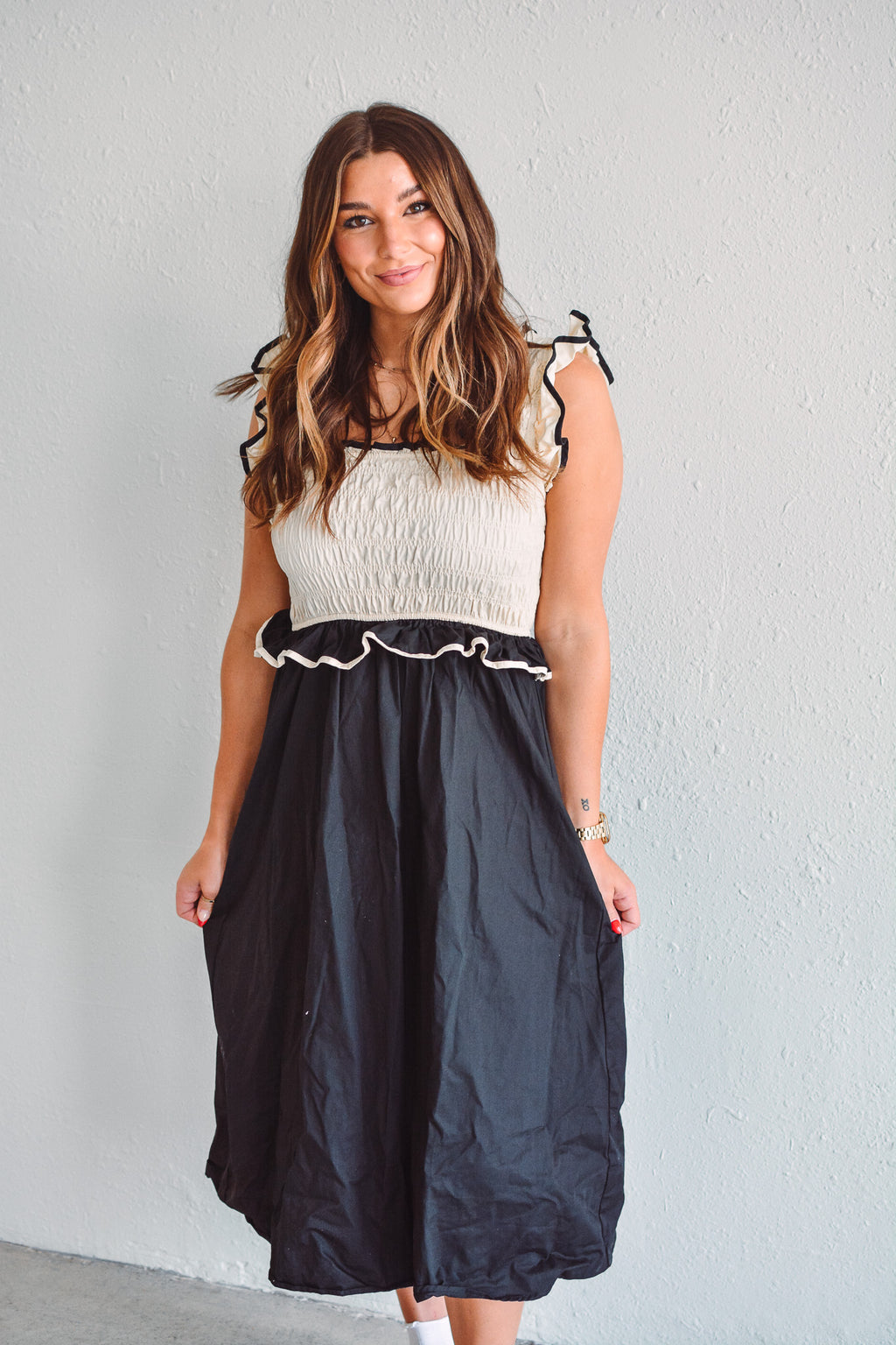 Claira Contrast Dress – Rhinestones and Roses