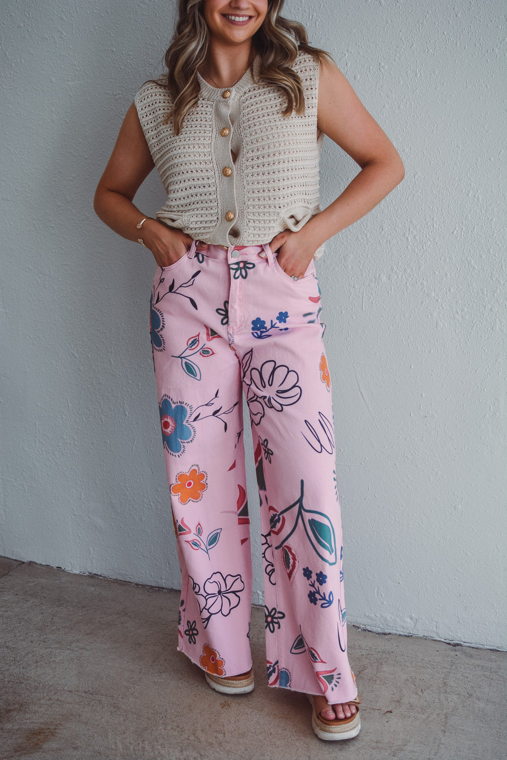 Pink Botanical Wide Leg – Rhinestones and Roses